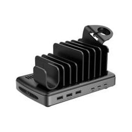 Lindy 160W 6 Port USB-Ladestation, 3x USB-A + 3x USB-C schwarz/grau, PD 3.0, QC 3.0/4.0, Samsung AFC, gleichzeitiges Laden von 6 Tablets / Smartphones