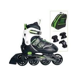 Muuwmi Verstellbare Kinderinliner Gr. 29-32, Inline-Skates gr&uuml;n/schwarz, inkl. Protektoren-Set Gr. XS