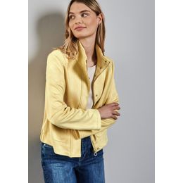 Kurzblazer Street One, Damen, Gr. 42, gelb (vanilla gelb), Web, Obermaterial: 94% Polyester, 6% Elasthan, unifarben, casual, gerade hüftlang, Rundhals, Langarm, Blazer, Kurze Jacke aus Velours