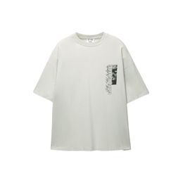 Pull&Bear Pull&bear T-Shirt 'ICE CUBE' Herren Gr&ouml;&szlig;e M ecru / dunkelgrau / schwarz / wei&szlig;