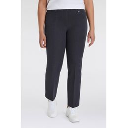 Stoffhose KjBRAND "Hose Bea in Bi-Stretch Kammgarnoptik mit Bügelfalte", Damen, Gr. 46, N-Gr, grau (anthrazit), Web, Obermaterial: 63% Polyester, 35% Viskose, 2% Elasthan, feminin, weit, unten schmal, Hosen, ideal für kräftige Oberschenkel