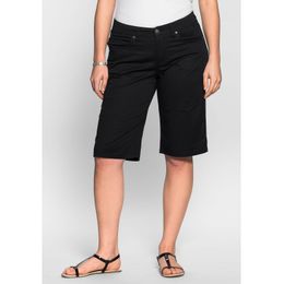 Bermudas sheego "Große Größen", Damen, Gr. 40, Normalgrößen, schwarz, Obermaterial: 97% Baumwolle, 3% Elasthan, unifarben, casual, kurz, Hosen 5-Pocket-Hose, Elastische Baumwollmischung