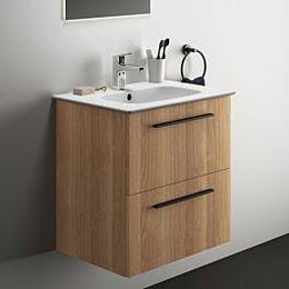 Ideal Standard i.life A Möbelwaschtisch-Paket K8742NX 64x46x64,5cm, 1 Hahnloch, Griff schwarz matt, Eiche natur