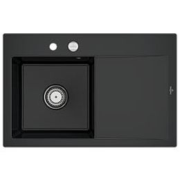 Villeroy & Boch Villeroy und Boch Subway Style 45 Flat Einbauspüle 334802R7 links, mit Ablaufgarnitur, Excenterbetätigung, pure black, 78 x 51 cm