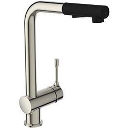 Ideal Standard CeraLook Küchenarmatur BC178GN Edelstahloptik, mit hohem Auslauf und herausziehbarer Handbrause, Ausladung 225 mm