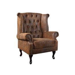 Riess Ambiente riess-ambiente Sessel CHESTERFIELD - 85cm antik braun Microfaser mit Knopfheftung