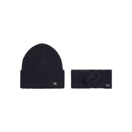 Strickmütze Calvin Klein "CK METAL BEANIE & HEADBAND", Damen, schwarz (ck schwarz), Strick, Wollmischung, unifarben, casual, Mützen, mit Logozeichen