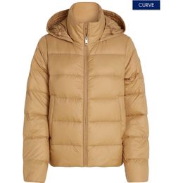 Steppjacke Tommy Hilfiger Curve "CRV CASUAL LW DOWN HOOD JACKET", Damen, Gr. 46, grün (classic khaki), Web, Obermaterial: 100% Polyamid. Futter: 100% Polyamid, unifarben, casual, Basic, Langarm, Jacken, in Großen Größen, mit Kapuze, Stehkragen, Reißverschluss