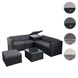 Mendler Poly-Rattan-Garnitur HWC-D21, Balkon-/Garten-/Lounge-Set Sofa Sitzgruppe, Box Staufach ~ Variantenan 58613+58614+58615