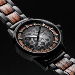 Holzkern Holzuhr Flowfinder (Zebrano/Schwarz), Herren, Naturholz