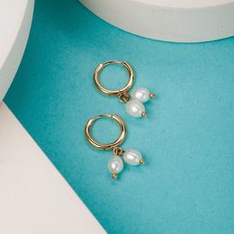 Holzkern Ohrringe Damen Gold und Perle
