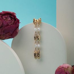 Holzkern Ohrringe Damen Gold und Perle