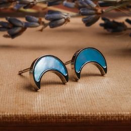 Holzkern Ohrringe Damen Silber und Blaues Perlmutt