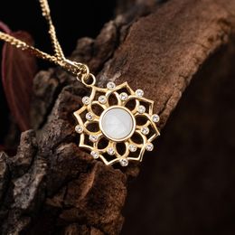 Holzkern Halsketten Damen Gold und Mondstein