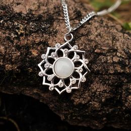 Holzkern Halsketten Damen Silber und Mondstein