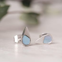 Holzkern Ohrringe Damen Silber und Blaues Perlmutt