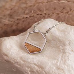 Holzkern Halsketten Damen Silber und Marmor