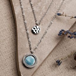 Holzkern Halsketten Damen Silber und Perlmutt