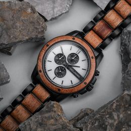 Holzkern Holzuhr Lancelot (Teak/Marmor), Herren, Naturholz