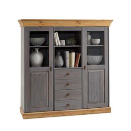 Pharao24.de Wohnzimmer Highboard in Grau Kiefer teilmassiv Landhaus