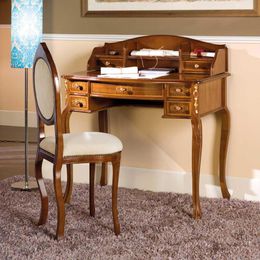 Pharao24.de Design Schreibtisch und Stuhl im Barock Look Nussbaum und Creme Weiß (zweiteilig)