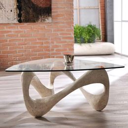 Pharao24.de Wohnzimmer Couchtisch aus Stein und Glas Dreieckig