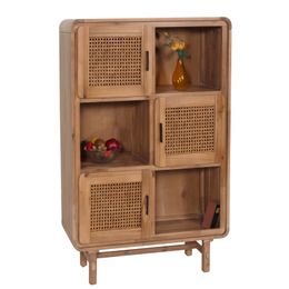 Highboard MCW-M47, Kommode Schrank Sideboard, Stauf&auml;cher, Rattan Akazie Massiv-Holz gebeizt 141x90x35cm 32kg