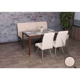 Esszimmer-Set MCW-G55, 2er-Set Stuhl + Sitzbank 160cm, Edelstahl geb&uuml;rstet Stoff/Textil Chenille ~ creme