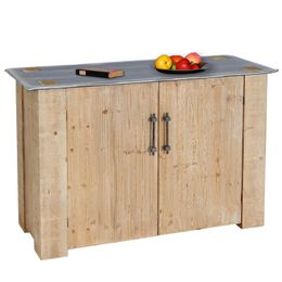 Sideboard MCW-L76, Kommode Schrank, Industrial Massiv-Holz MVG-zertifiziert 80x120x48cm, natur mit Metall-Optik