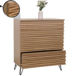 Kommode MCW-M49, Sideboard Schrank Highboard, 3D-Design 3 Schubladen MDF Metall 94x80x45cm ~ natur