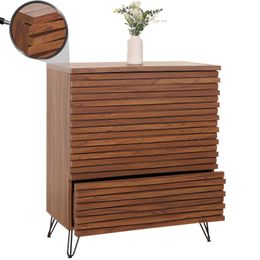 Kommode MCW-M49, Sideboard Schrank Highboard, 3D-Design 3 Schubladen MDF Metall 94x80x45cm ~ Walnuss-Optik