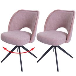 2er-Set Esszimmerstuhl MCW-N72, Polster-K&uuml;chenstuhl, drehbar Auto-Return, Stoff/Textil (420g/m&sup2;) &Ouml;ko-Tex ~ rosa