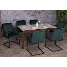 6er-Set Freischwinger MCW-N60, Esszimmerstuhl K&uuml;chenstuhl Stuhl, Stoff/Textil &Ouml;ko-Tex ~ gr&uuml;n