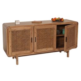 Sideboard MCW-M47, Schrank Kommode Highboard Anrichte, Stauf&auml;cher, Rattan Akazie Massiv-Holz gebeizt 82x160x45cm 38kg