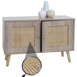Kommode MCW-M40, Sideboard Schrank Highboard, Stauf&auml;cher, Kubu Rattan Holz Melamin, Eiche-Optik