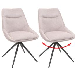 2er-Set Esszimmerstuhl MCW-M65, K&uuml;chenstuhl Lehnstuhl Stuhl, drehbar Auto-Position Metall Stoff/Textil ~ creme-beige