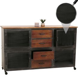 Sideboard MCW-N28, Kommode, Rollen 4 Schubladen, 3D-Struktur Industrial Retro Metall Holz 90x150x40cm ~ schwarz, braun