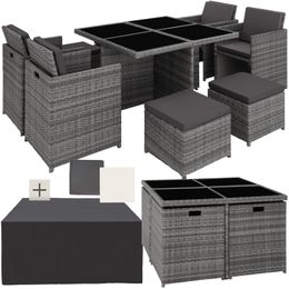 TecTake&reg; Aluminium Rattan Sitzgruppe, wetterfest und UV-best&auml;ndig, f&uuml;r 4 bis 8 Personen, zusammenschiebbar, inklusive Schutzh&uuml;lle
