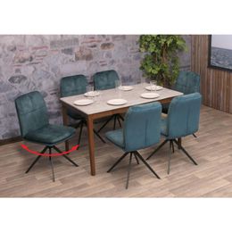 6er-Set Esszimmerstuhl MCW-M68, K&uuml;chenstuhl Lehnstuhl, drehbar Auto-Position, Metall Stoff/Textil ~ blau