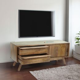 TV-Rack MCW-L96, Fernsehtisch Lowboard Kommode Schrank, Schubladen Massiv-Holz Mango 46x110x35cm MVG-zertifiziert
