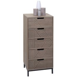 Kommode MCW-N90, Schrank Highboard, 3D-Design 5 Schubladen Holz Metall 84x35x29cm ~ grau-braun