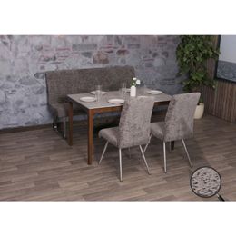 Esszimmer-Set MCW-G55, 2er-Set Stuhl + Sitzbank 160cm, Edelstahl geb&uuml;rstet Stoff/Textil Chenille ~ dunkelgrau