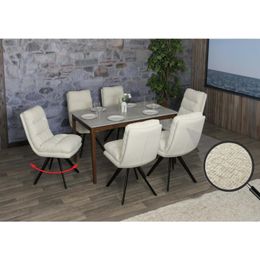 6er-Set Esszimmerstuhl MCW-G66, K&uuml;chenstuhl, drehbar Auto-Position Stoff/Textil Boucl&eacute; MVG ~ cremewei&szlig;