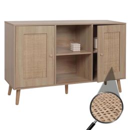 Sideboard MCW-M42, Schrank Kommode Highboard, Stauf&auml;cher, Kubu Rattan Holz Melamin, Eiche-Optik