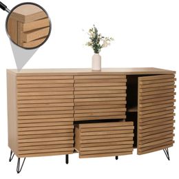 Sideboard MCW-M49, Schrank Kommode Highboard, 3D-Design Stauf&auml;cher, MDF Metall 85x142x44cm ~ natur
