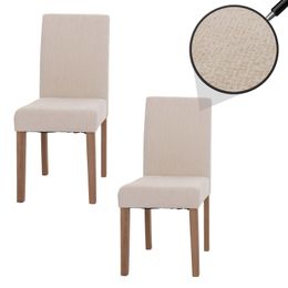 MCW 2er-Set Esszimmerstuhl Littau, Stuhl K&uuml;chenstuhl Hochlehner, Stoff/Textil Chenille Holz ~ creme, naturfarbene Beine