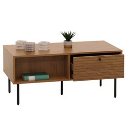 Couchtisch MCW-N78, Wohnzimmertisch Sofatisch, skandinavischer Stil Metall Holz Melamin MVG 45x100x50cm ~ natur