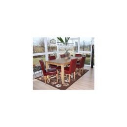MCW 6er-Set Esszimmerstuhl Stuhl K&uuml;chenstuhl Littau, Leder ~ rot, helle Beine