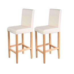 MCW 2er-Set Barhocker Vicenza, Barstuhl Tresenhocker, Holz+LEDER ~ creme, helle Beine