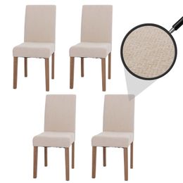 MCW 4er-Set Esszimmerstuhl Littau, Stuhl K&uuml;chenstuhl Hochlehner, Stoff/Textil Chenille Holz ~ creme, naturfarbene Beine